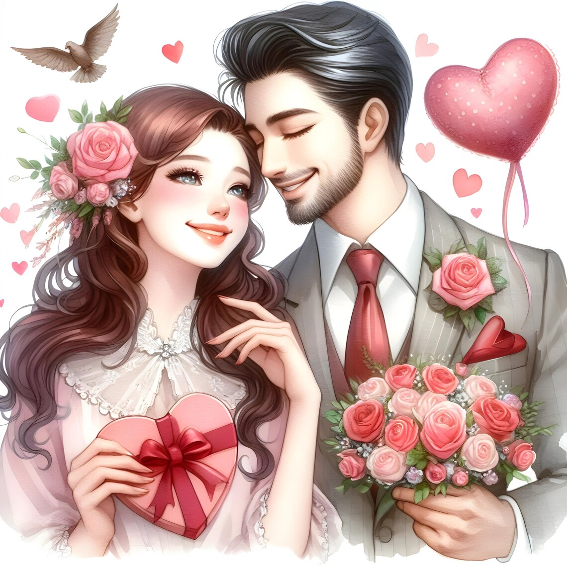 VALENTINES Day WATERCOLOR 10 CLIPART Bundle, Red Roses Bouquet, Heart ...