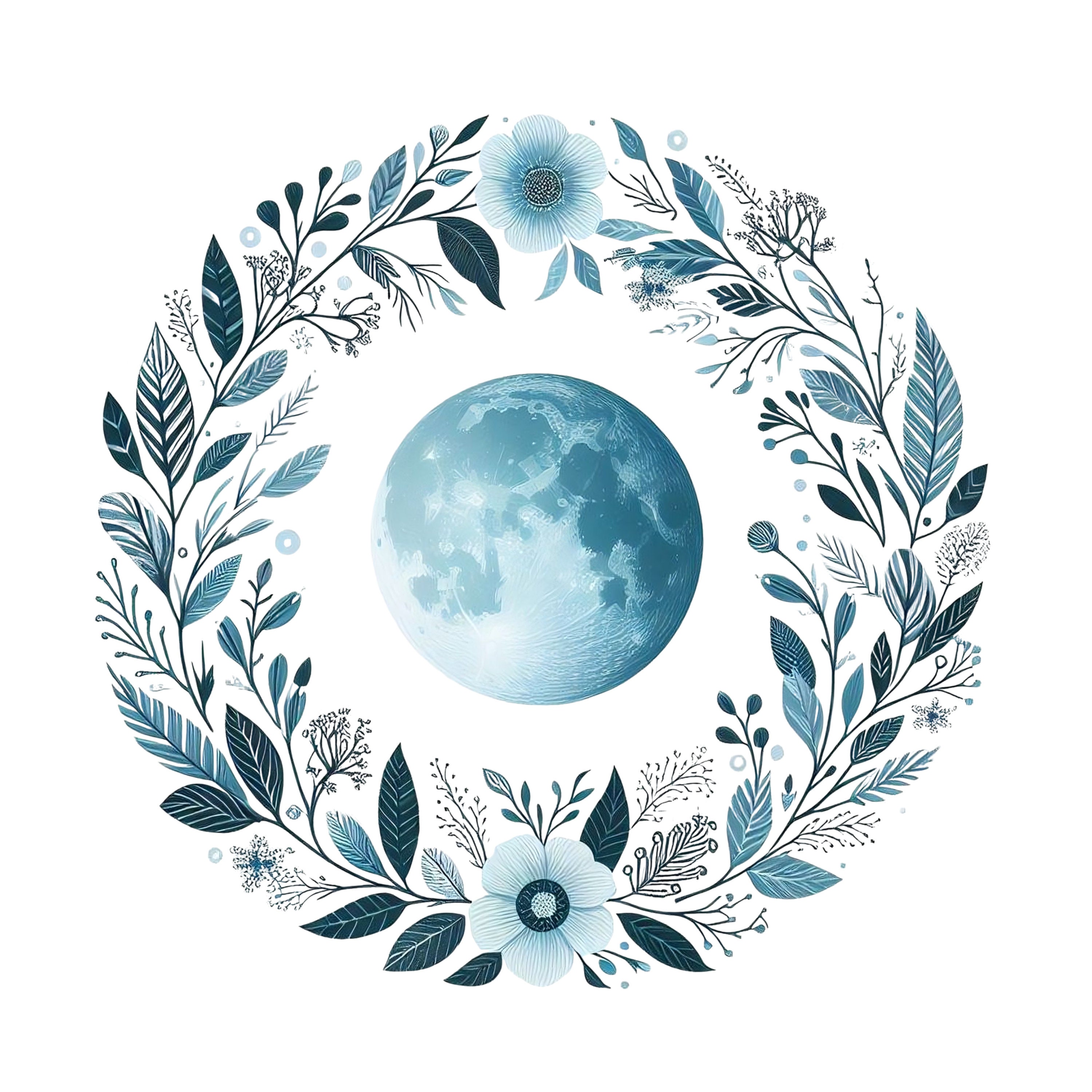 7 Boho Floral Frame Clipart Blue Moon Round Design Ideal for Weddings ...