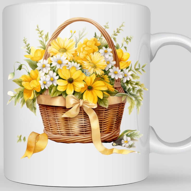 Botanical Basket Clipart With Watercolor Sunflowers Transparent, High ...