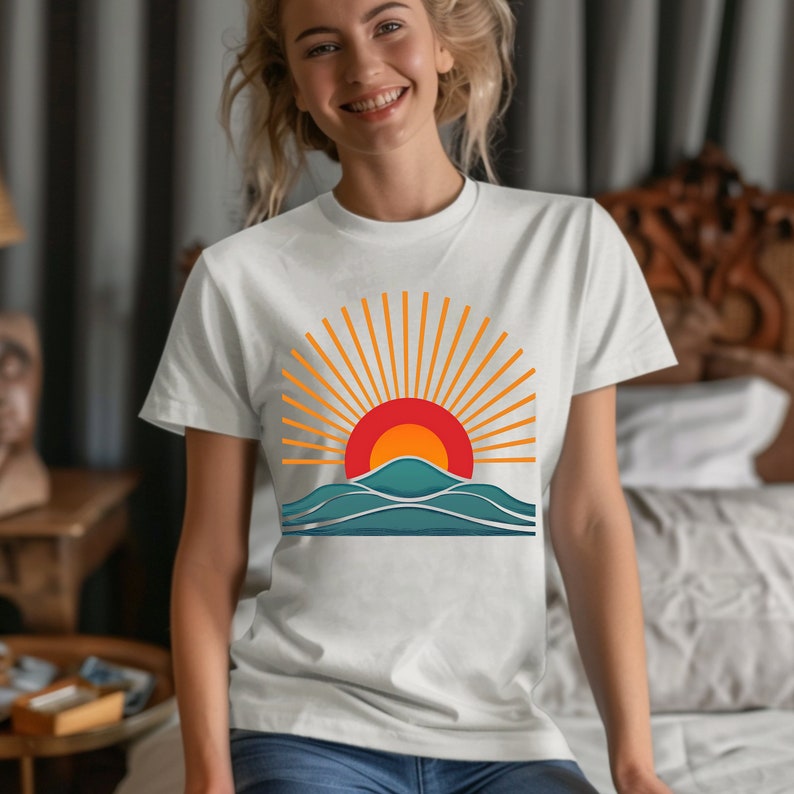 Retro Sunset Rays Wavy Design Vintage Sun Shirt, Beachy Vibes PNG ...