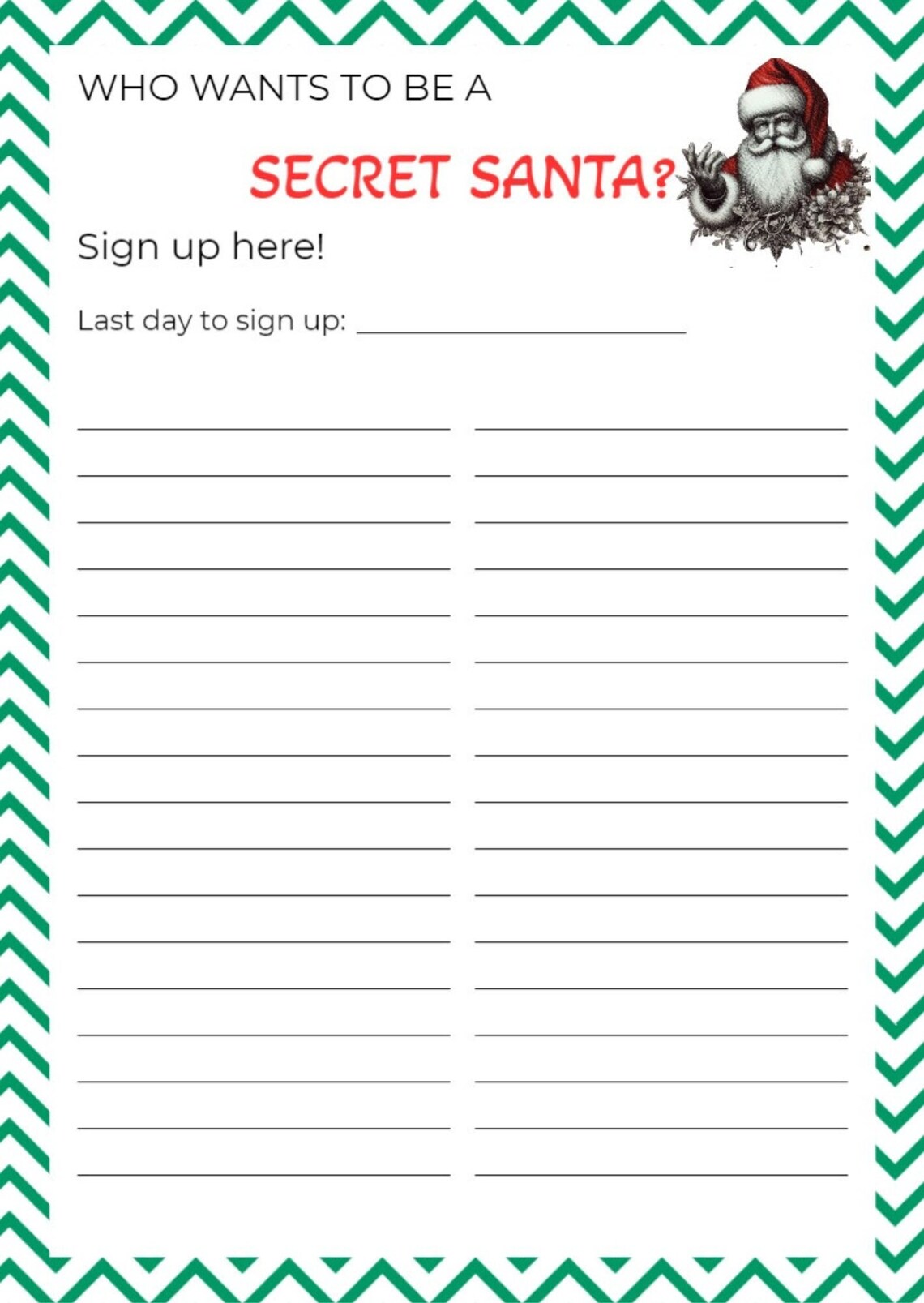 Secret Santa Printable Recording Sheet Template | Green Stripes Style ...