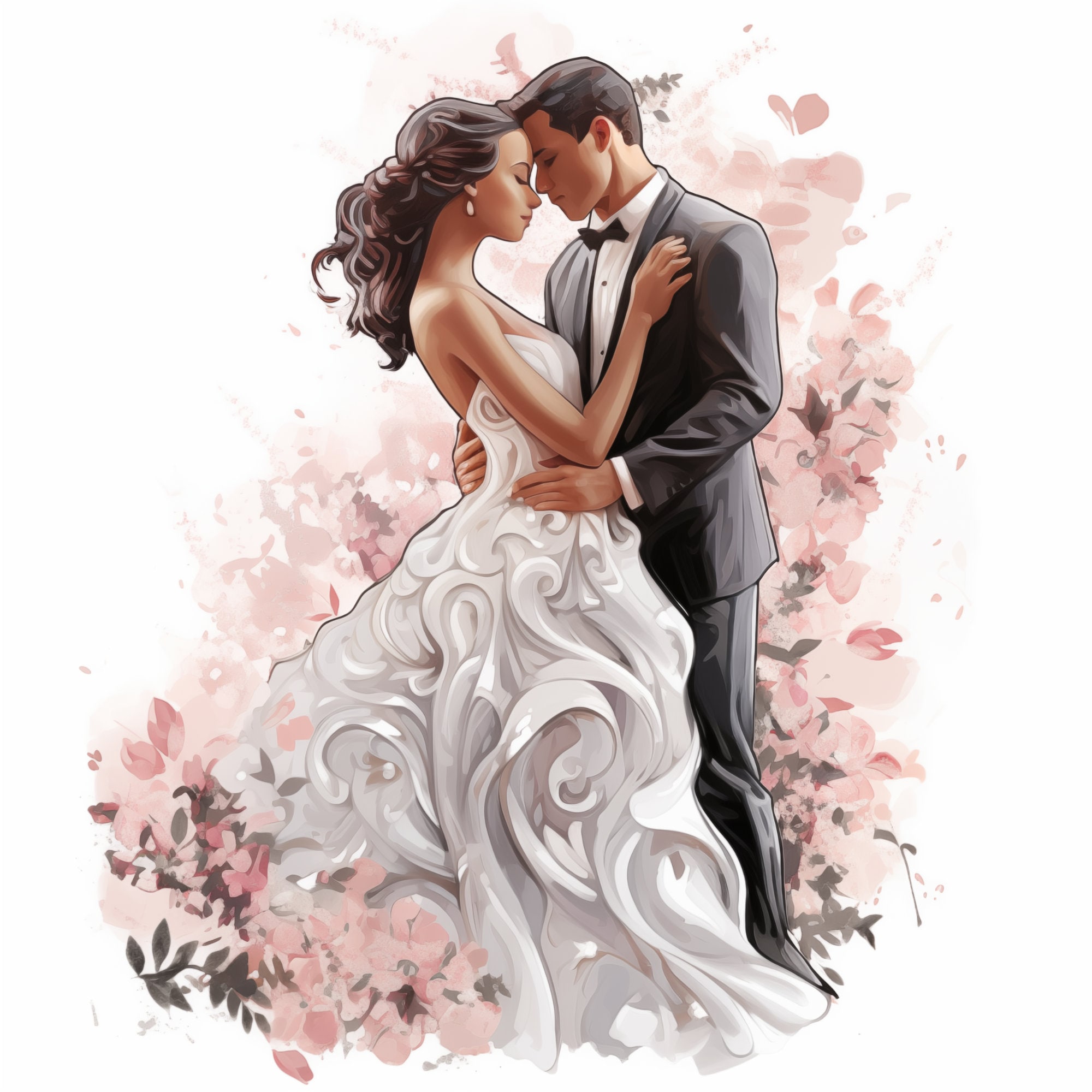 Romantic Clipart of Couples in Love Among Flowers, Share Love With ...