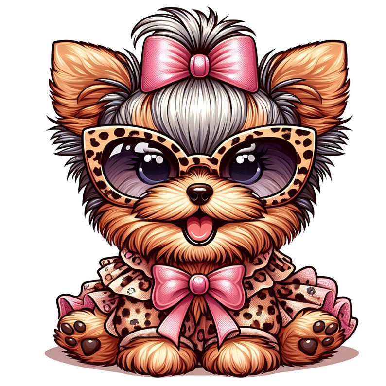 8 Cute Dog Clip Art PNG Leopard Print Bow Baby Animal Clipart Set PNG ...