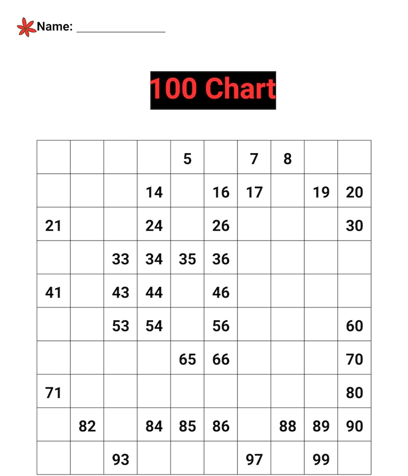 4number Charts From 1 to 100 for Kids, A4 Printable and in Black and ...