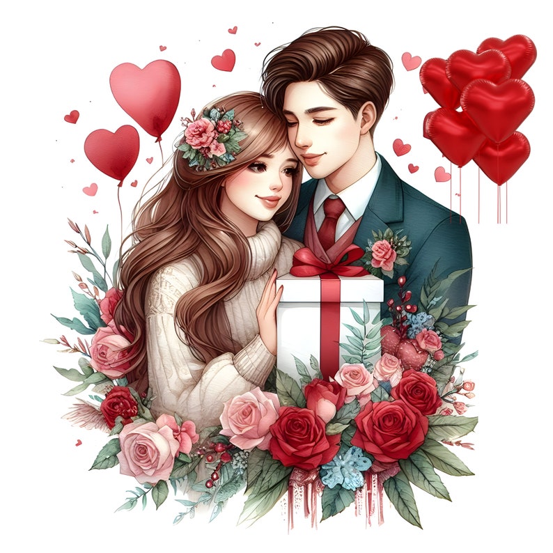 VALENTINES Day WATERCOLOR 10 CLIPART Bundle, Red Roses Bouquet, Heart ...