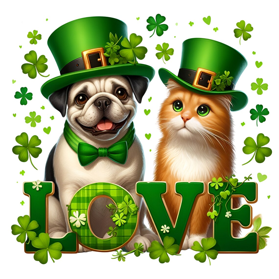 10 St. Patrick's Day Pets Clipart Png Lucky Dogs and Cats With Clover ...