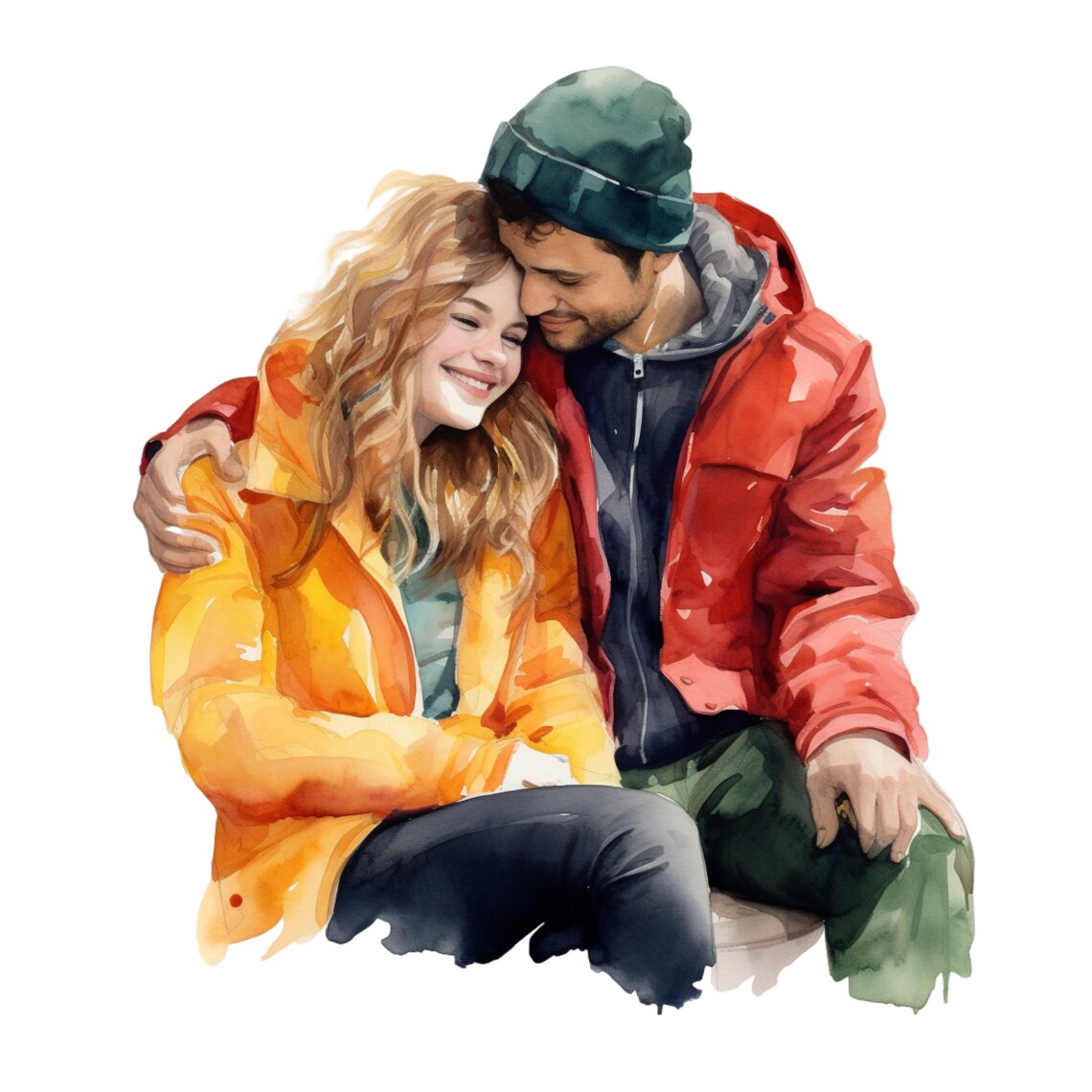 Winter Love PNG Romantic Couple on Bench Illustration, High-quality ...