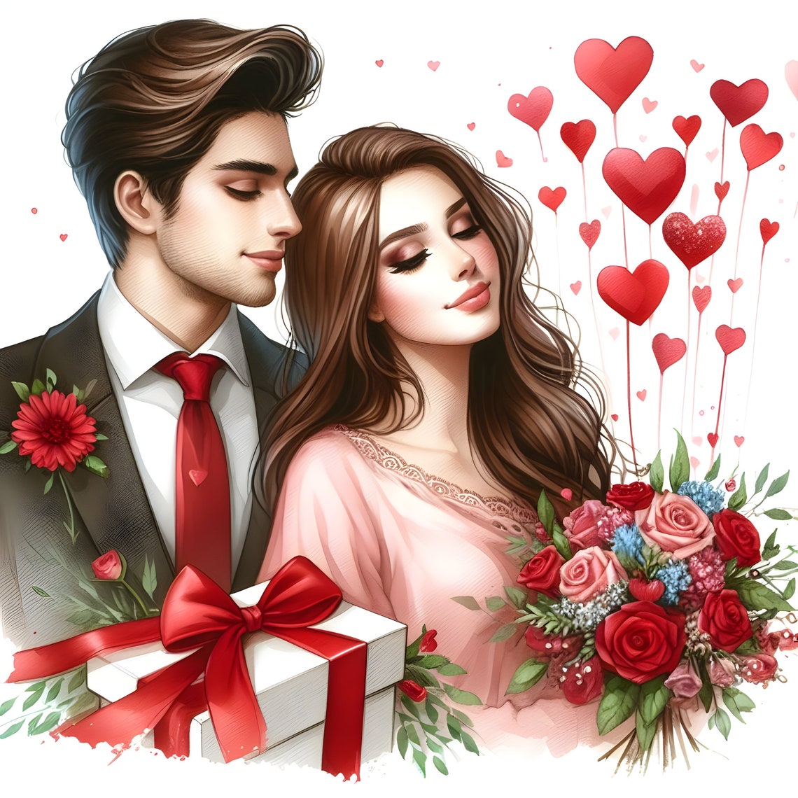 VALENTINES Day WATERCOLOR 10 CLIPART Bundle, Red Roses Bouquet, Heart ...