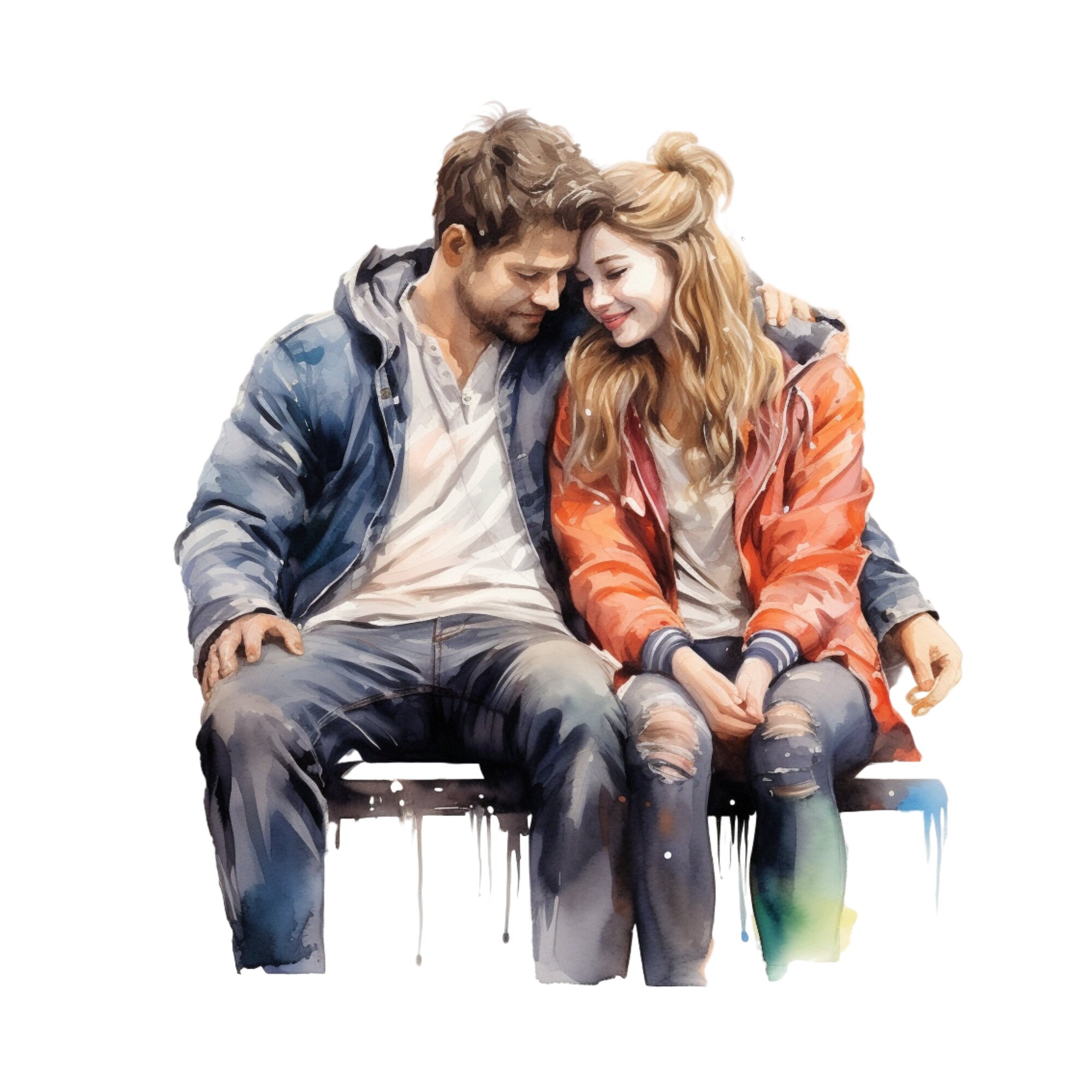 Winter Love PNG Romantic Couple on Bench Illustration, High-quality ...