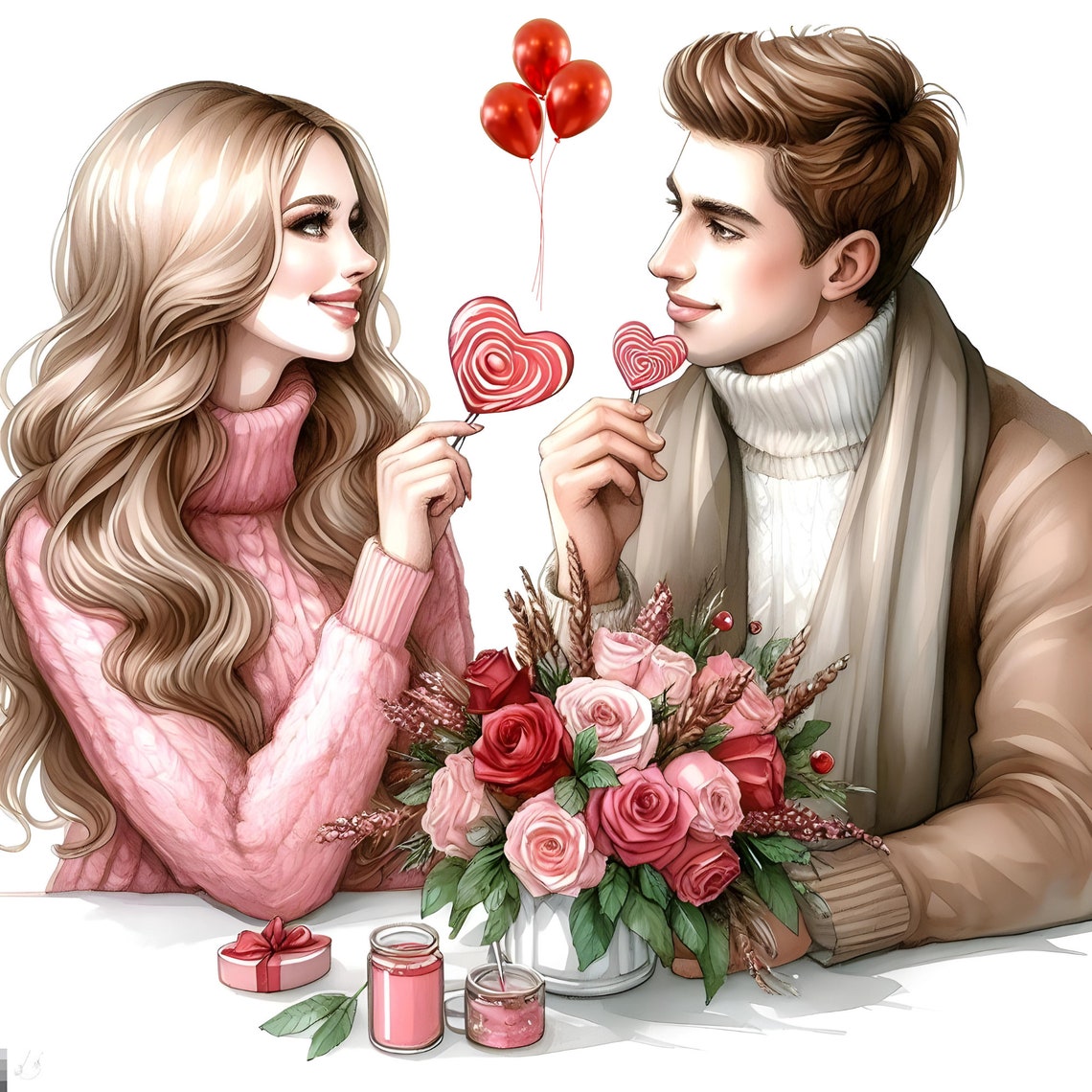 VALENTINES Day WATERCOLOR 10 CLIPART Bundle, Red Roses Bouquet, Heart ...