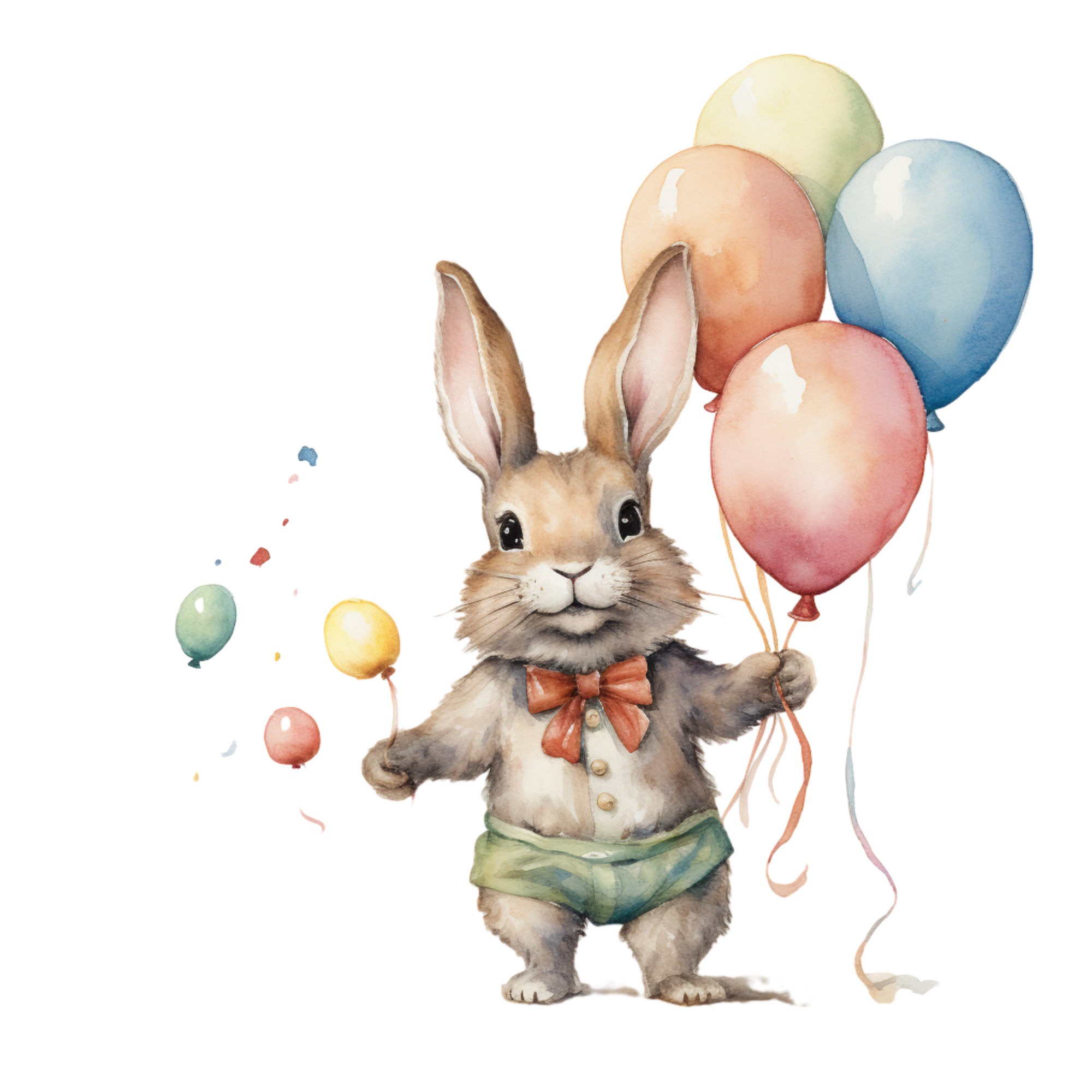 Adorable Bunny With Balloon Clipart 8 Watercolor Printable, Digital PNG ...