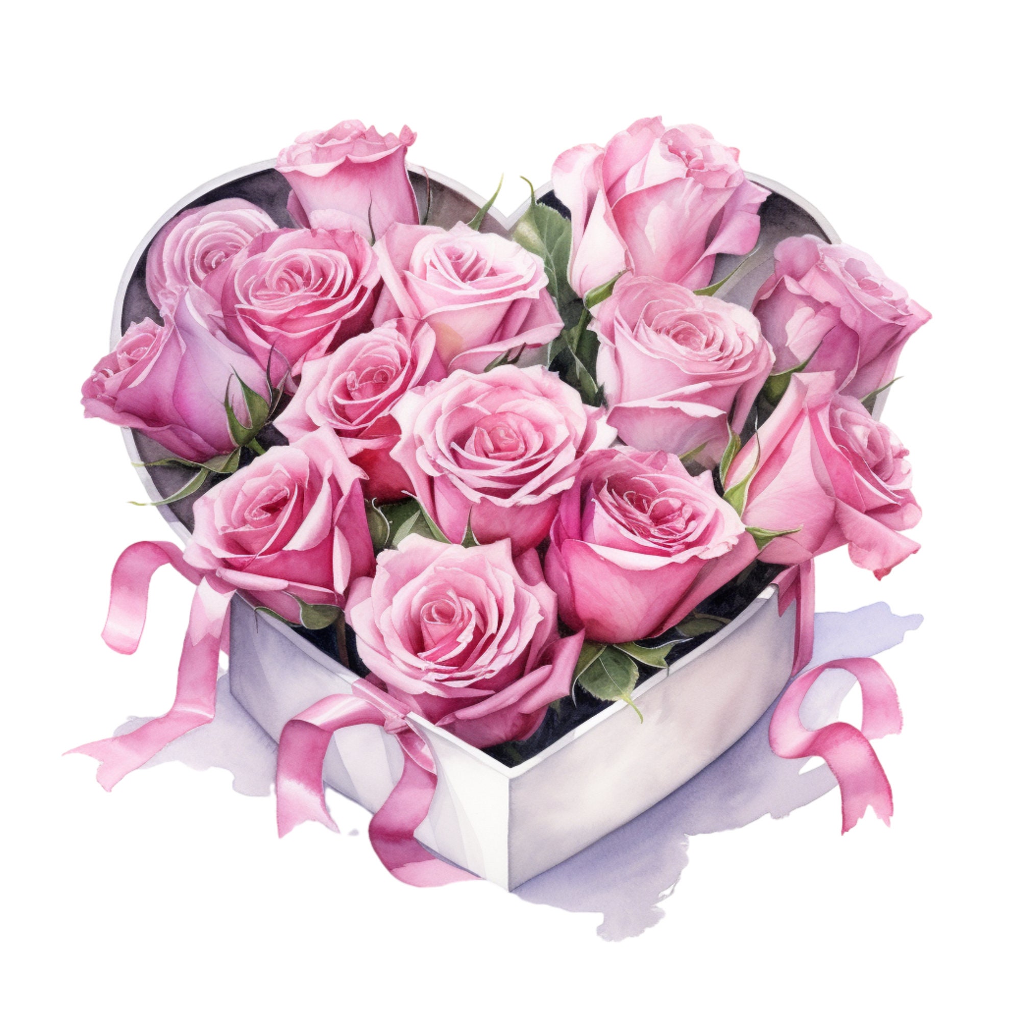 Valentine's Day Watercolor Clipart 8 Romantic Rose Heart Pngs, High ...