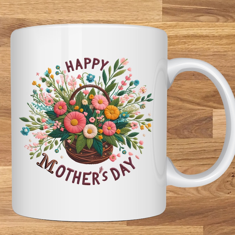 6 Mother's Day Embroidered Flower PNG , Mother's Day Mug, Plant Lover ...