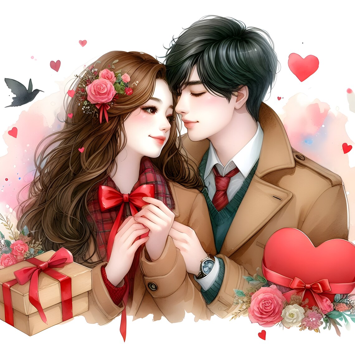 VALENTINES Day WATERCOLOR 10 CLIPART Bundle, Red Roses Bouquet, Heart ...
