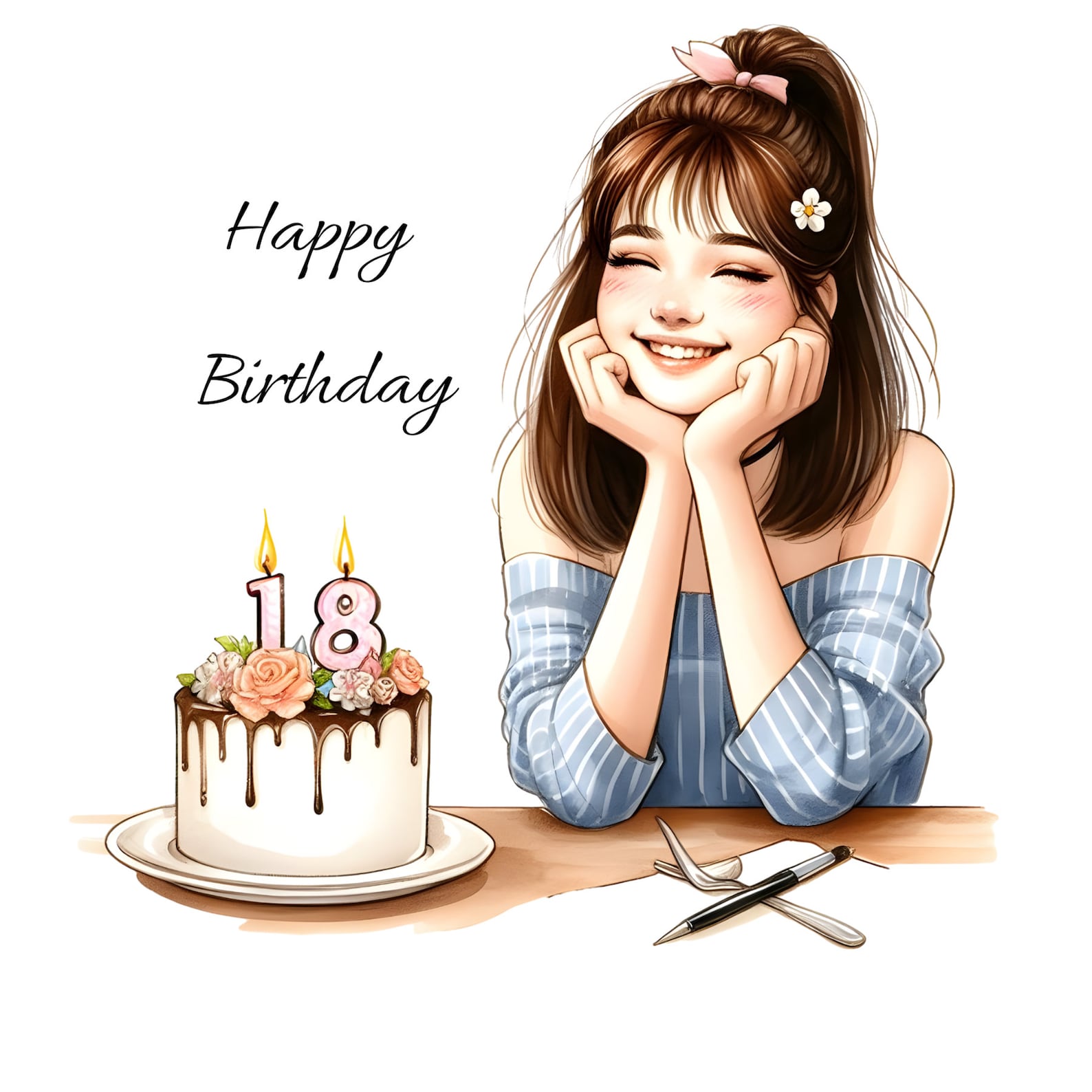Watercolor 18th Birthday Cake PNG Clipart: Mixed Media Digital Paper ...