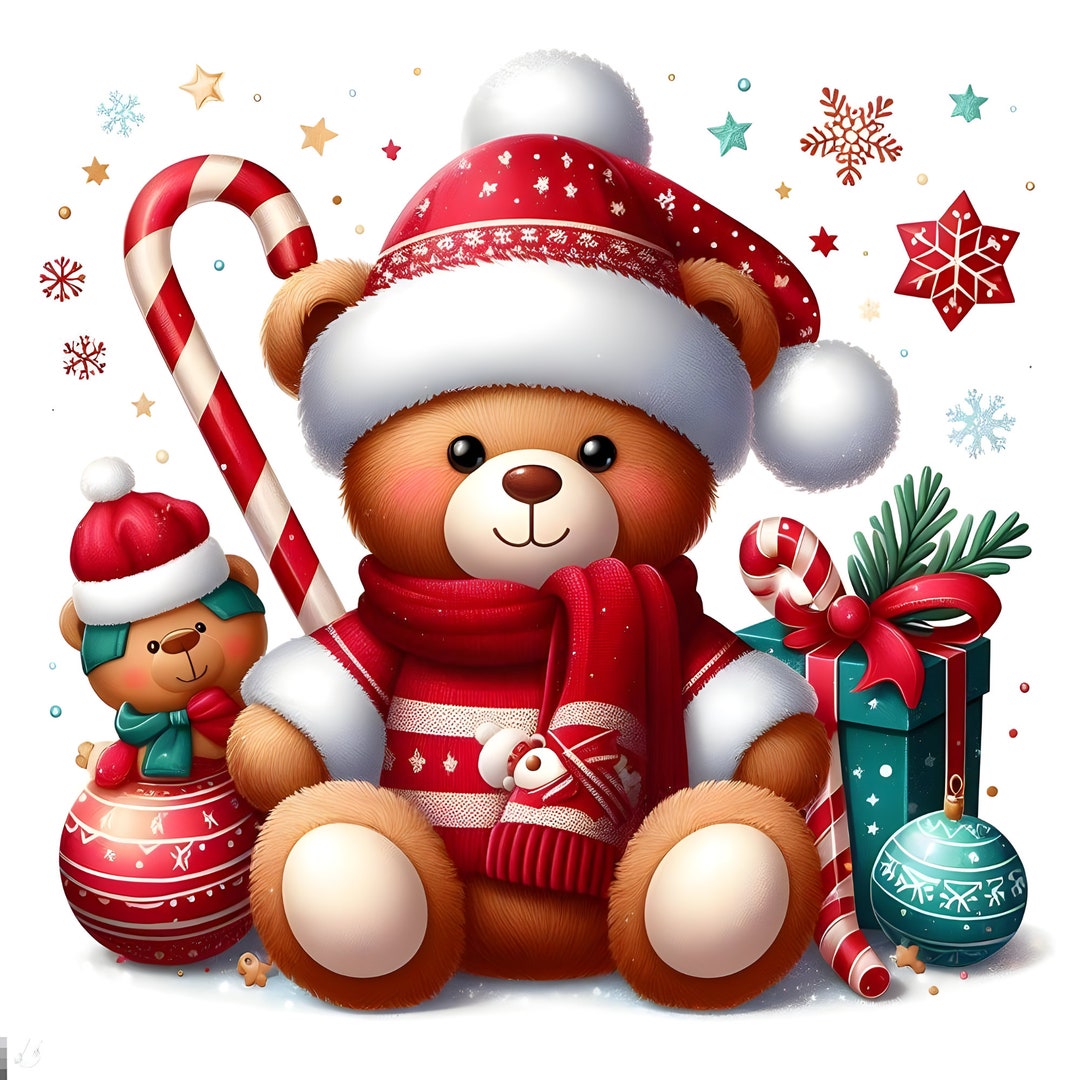 8 Christmas Teddy Bear Clipart Set - 8 Watercolor Holiday Bears ...