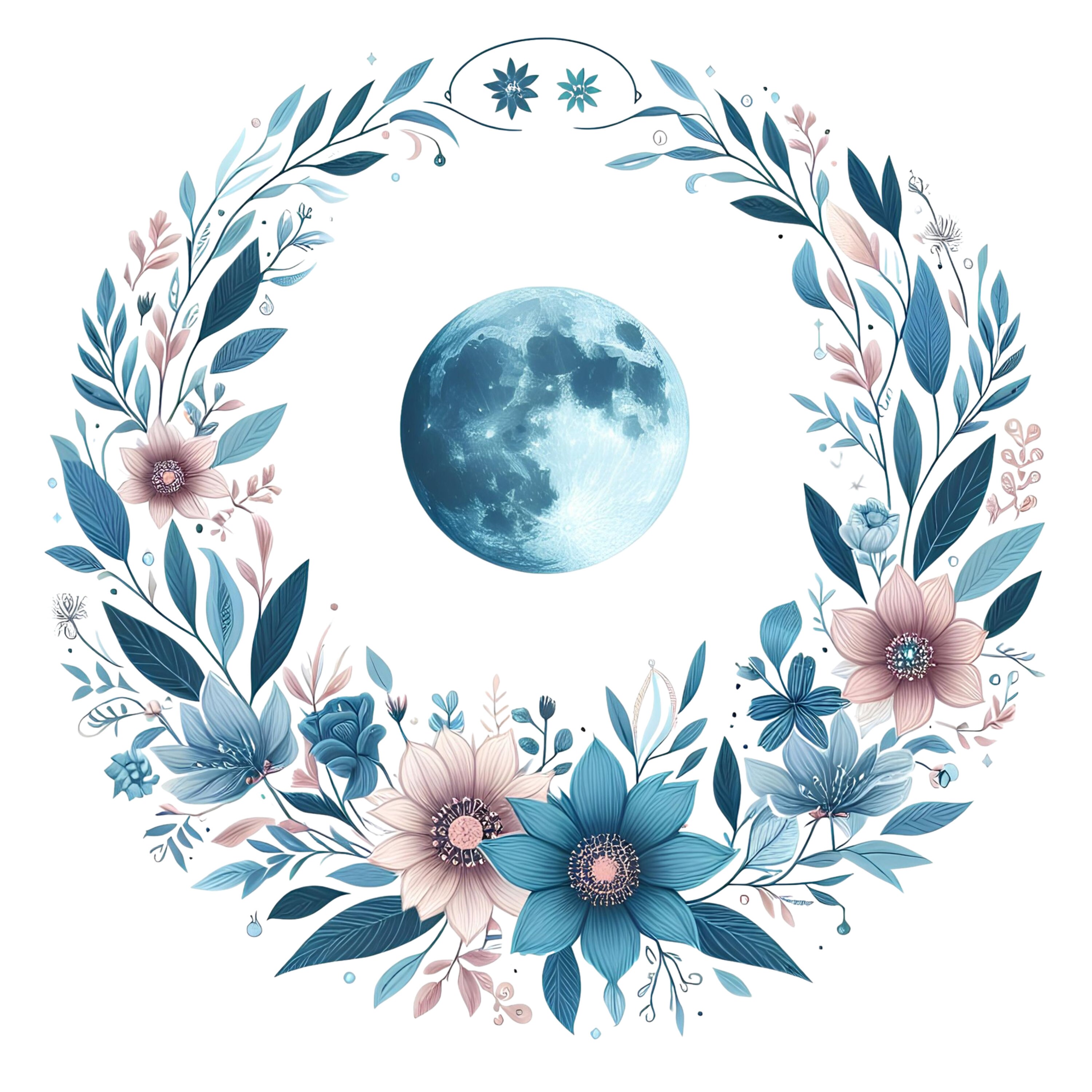 7 Boho Floral Frame Clipart Blue Moon Round Design Ideal for Weddings ...