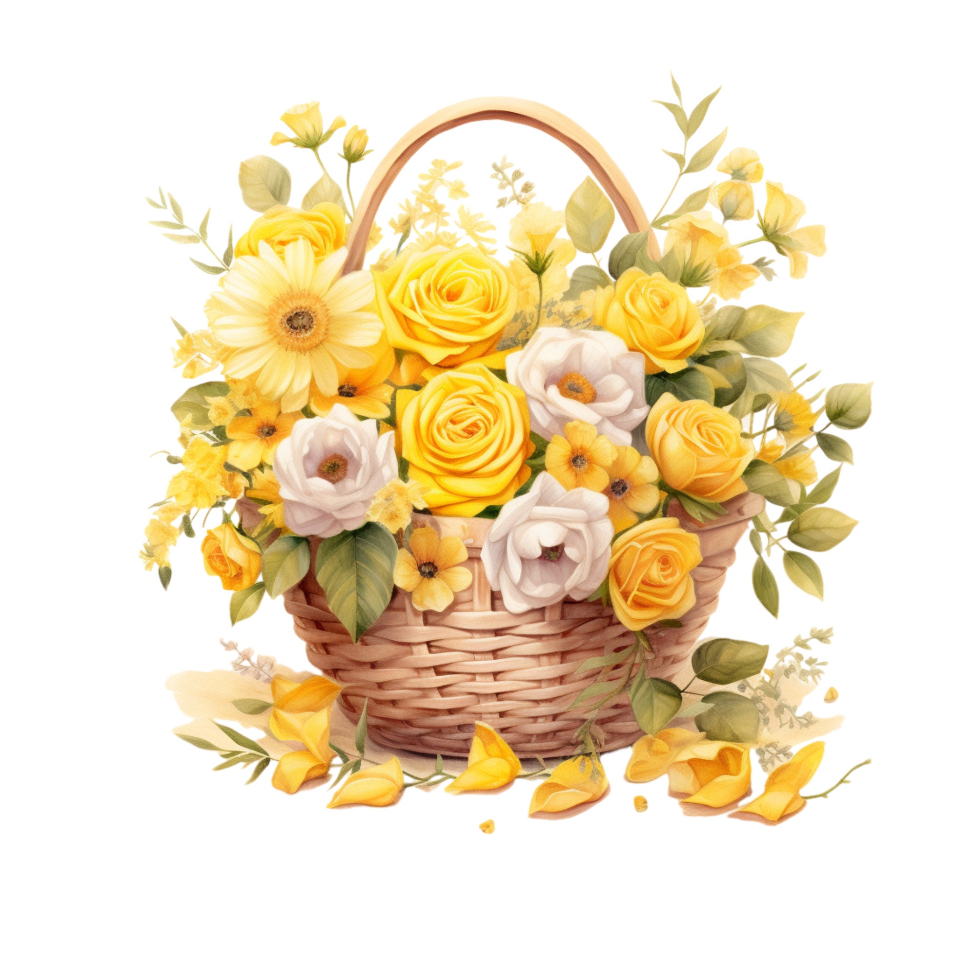 Botanical Basket Clipart With Watercolor Sunflowers Transparent, High ...