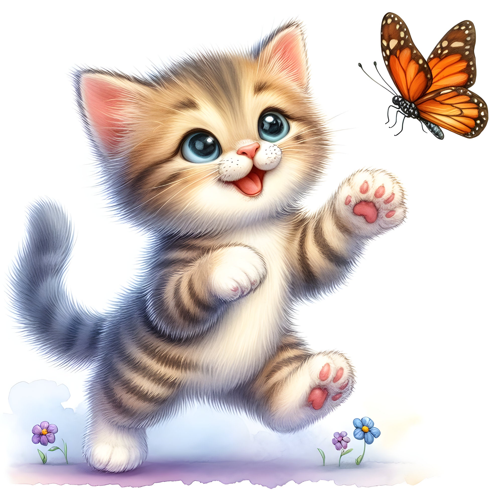 Adorable Cat Illustrations - 7 PNG Kittens, Commercial Use, High ...