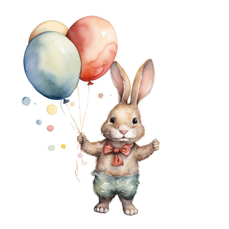 Adorable Bunny With Balloon Clipart 8 Watercolor Printable, Digital PNG ...
