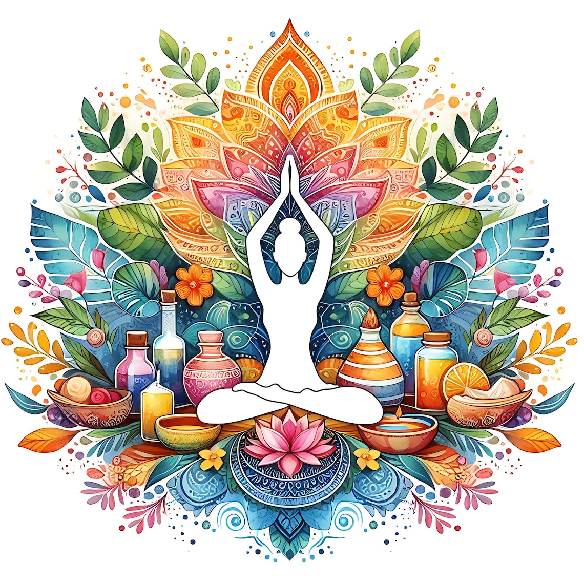 Yoga Watercolor Clipart Bundle - 5 PNG Meditation Images | Mindful ...