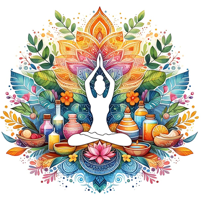 Yoga Watercolor Clipart Bundle - 5 PNG Meditation Images | Mindful ...