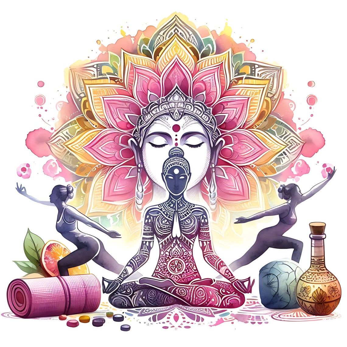 Yoga Watercolor Clipart Bundle - 5 PNG Meditation Images | Mindful ...