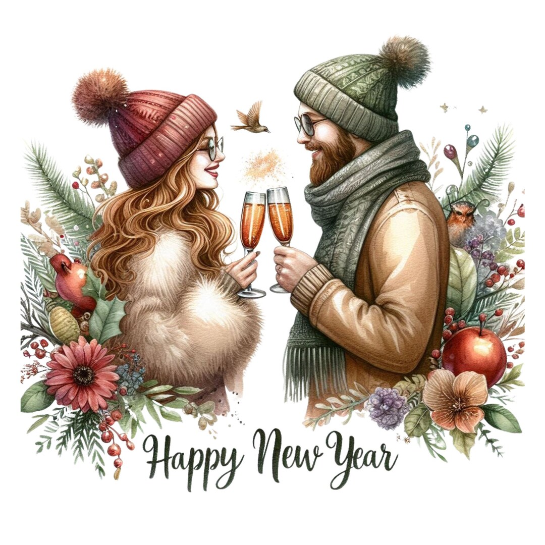 7 Watercolor Romantic Christmas Clipart Bundle, Couple in Love PNG, New ...