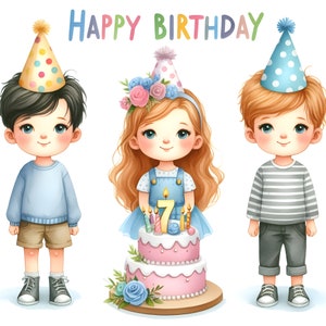 Watercolor Birthday Kids Clipart , 10 High-quality Pngs for Birthday ...