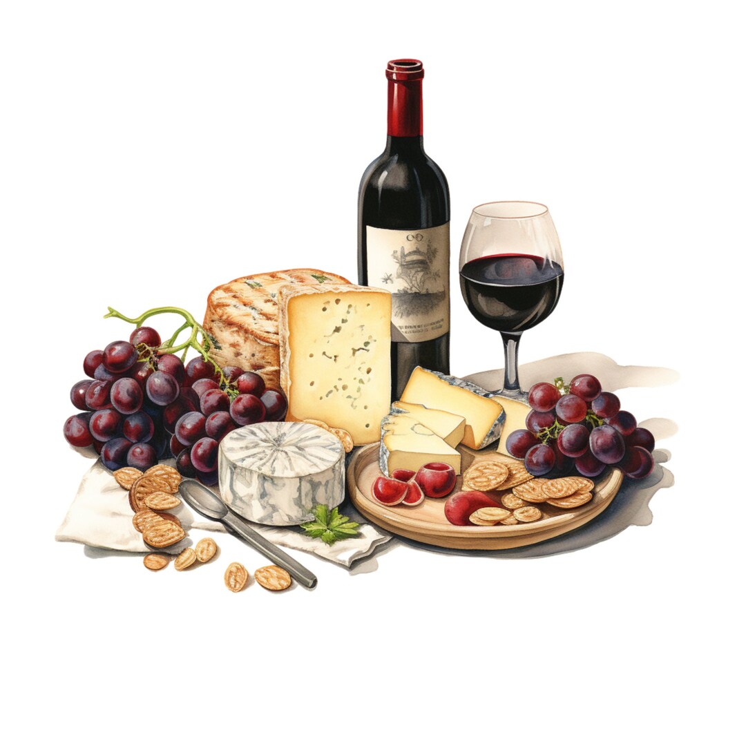 Watercolor Wine and Cheese Clipart Set, 8 High-res Pngs, Perfect for ...