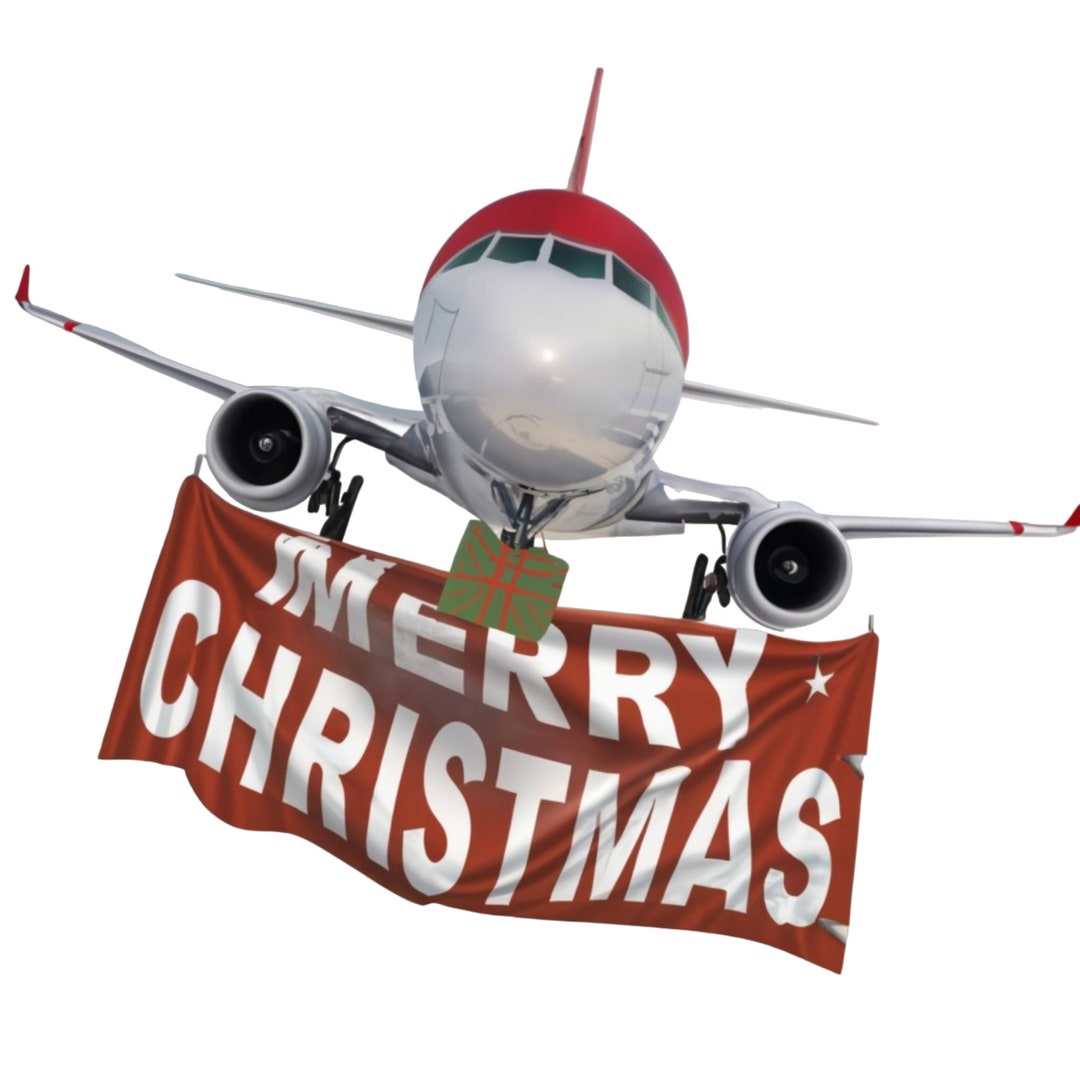 Christmas Airplane Clipart With Festive Pennant - Watercolor PNG ...