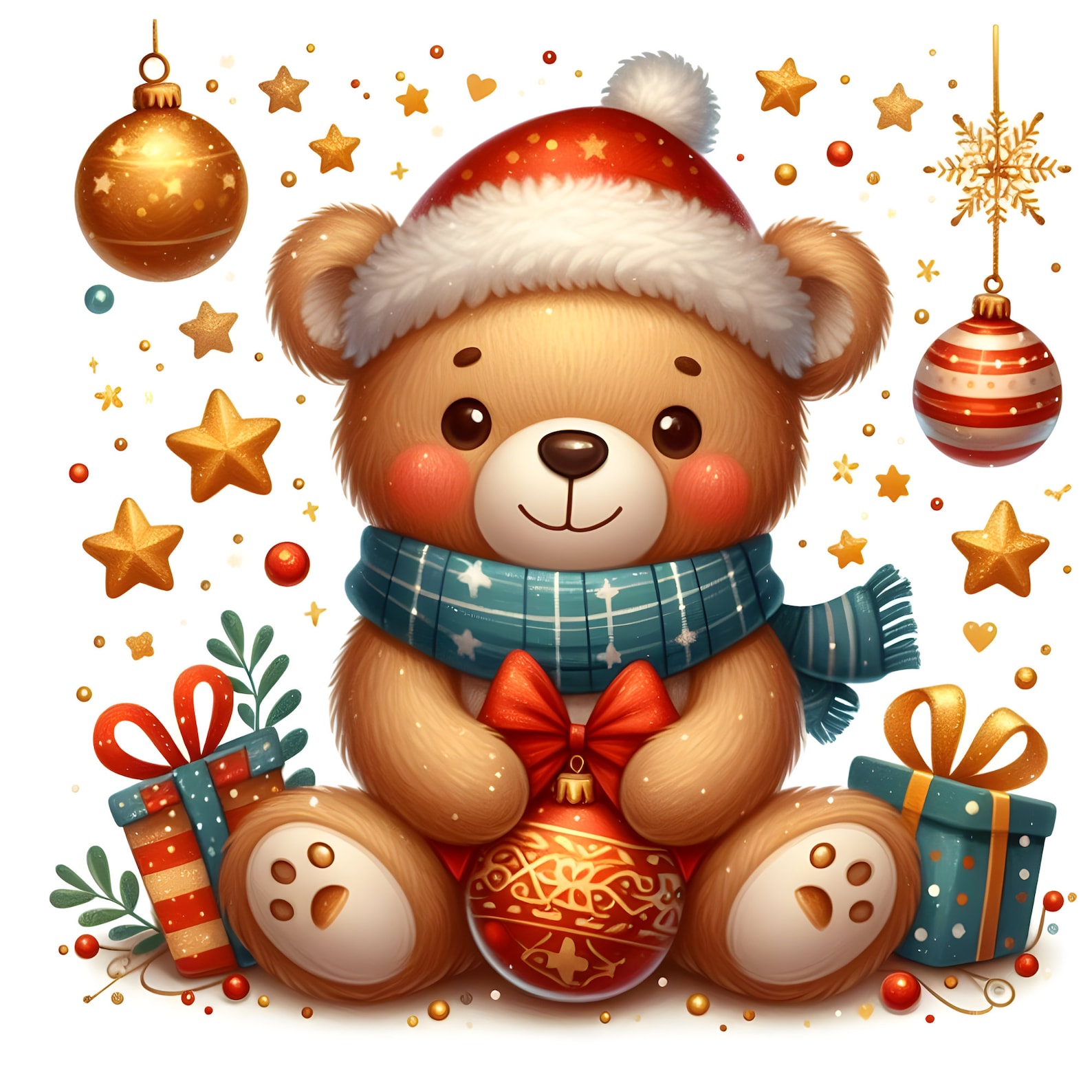 8 Christmas Teddy Bear Clipart Set - 8 Watercolor Holiday Bears ...