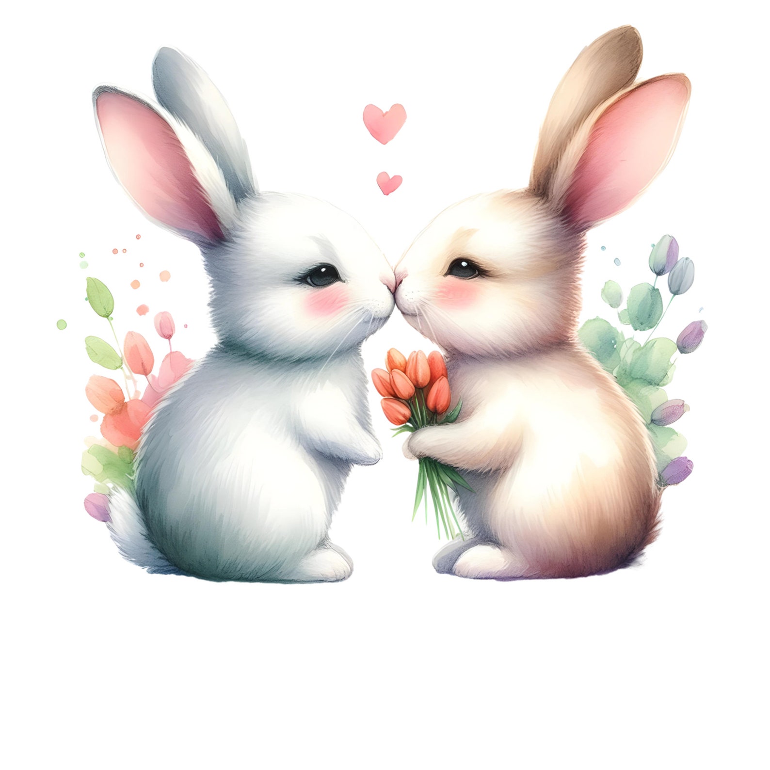 Love Bunny Rabbit Couple Watercolor Clip Art 8 High-quality PNG ...