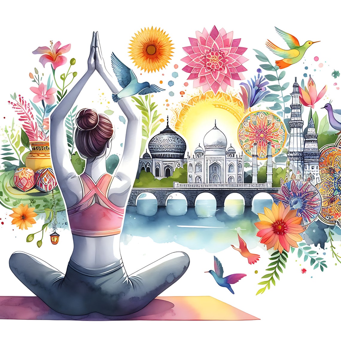 Yoga Watercolor Clipart Bundle - 5 PNG Meditation Images | Mindful ...