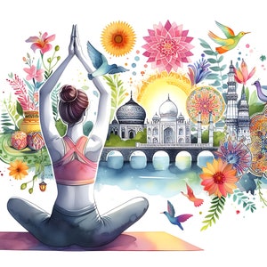 Yoga Watercolor Clipart Bundle - 5 PNG Meditation Images | Mindful ...