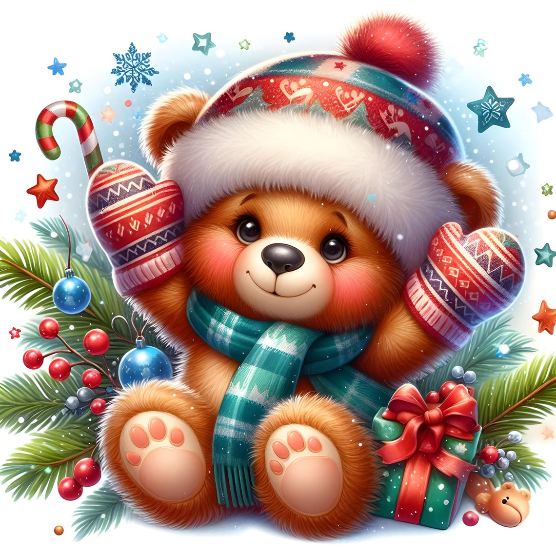 Christmas Teddy Bear Clipart Set: Watercolor Holiday Designs (digital ...