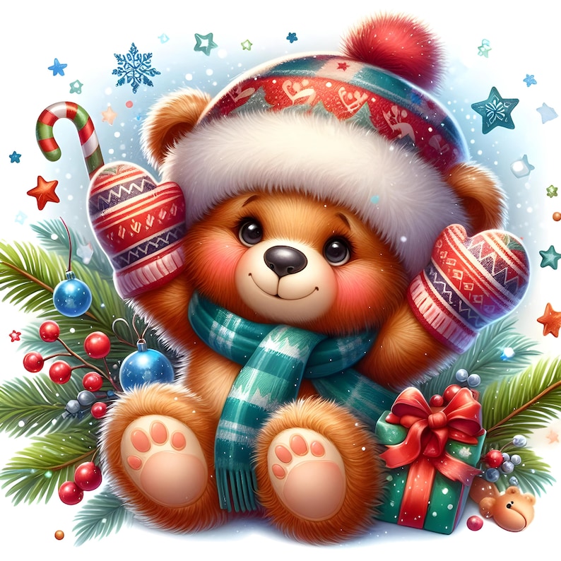 8 Christmas Teddy Bear Clipart Set - 8 Watercolor Holiday Bears ...