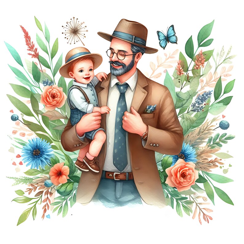 5 Watercolor Father's Day Clipart - Dad and Boy Clipart , Digital ...