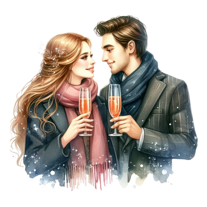 7 Watercolor Romantic Christmas Clipart Bundle, Couple in Love PNG, New ...