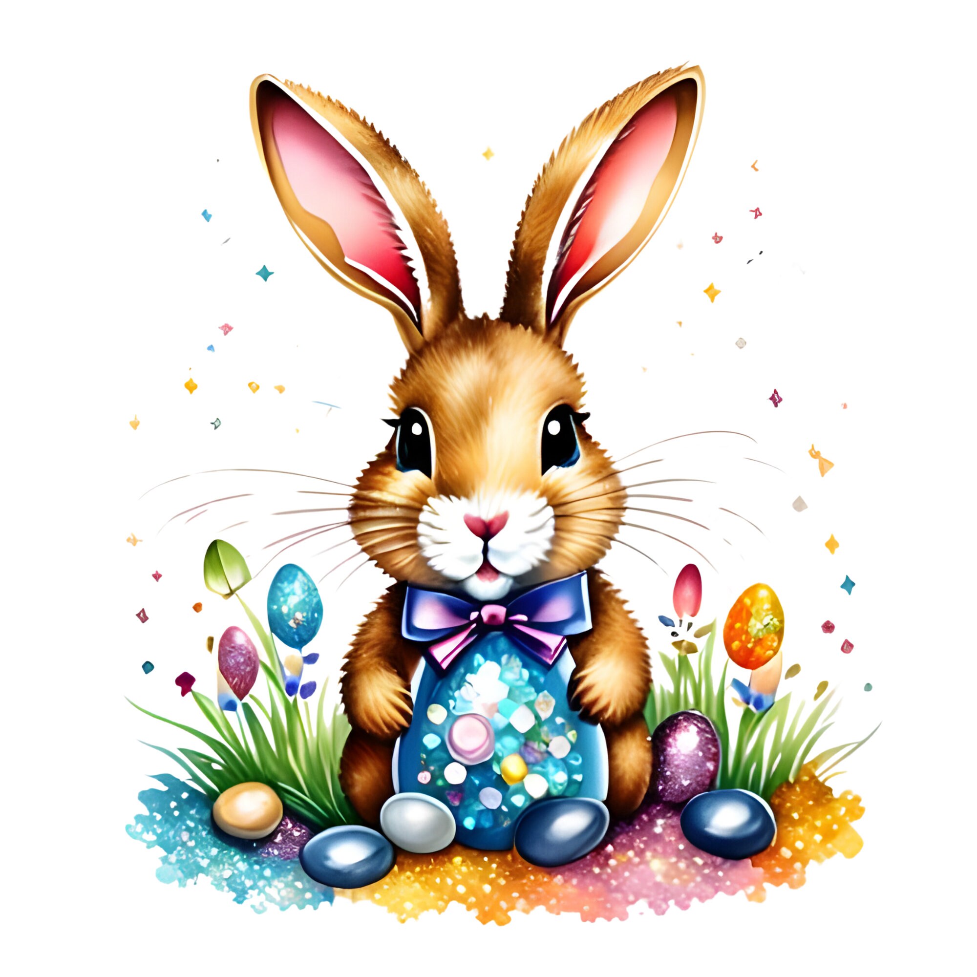 5 Easter Rabbit Watercolor PNG, Sparkling Gemstone & Glitter Decor ...