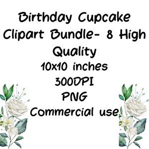 Watercolor Birthday Cupcakes Clipart - 8 PNG Pack, High-quality Digital ...