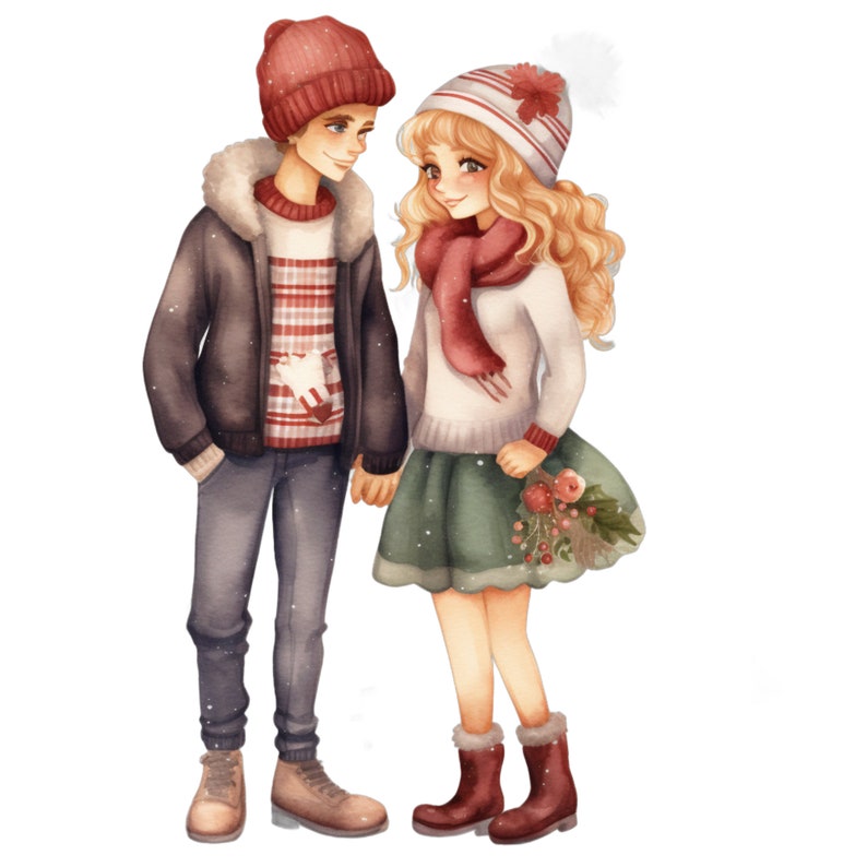 A Cozy Christmas Clipart, Romantic Couple Clipart, Winter Couple ...
