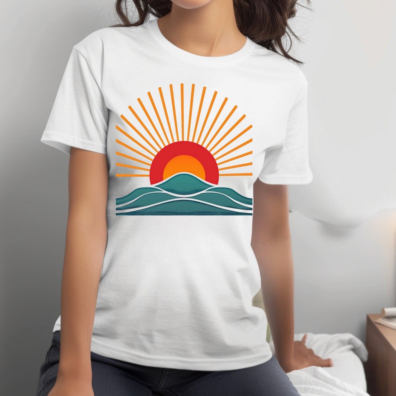 Retro Sunset Rays Wavy Design Vintage Sun Shirt, Beachy Vibes PNG ...
