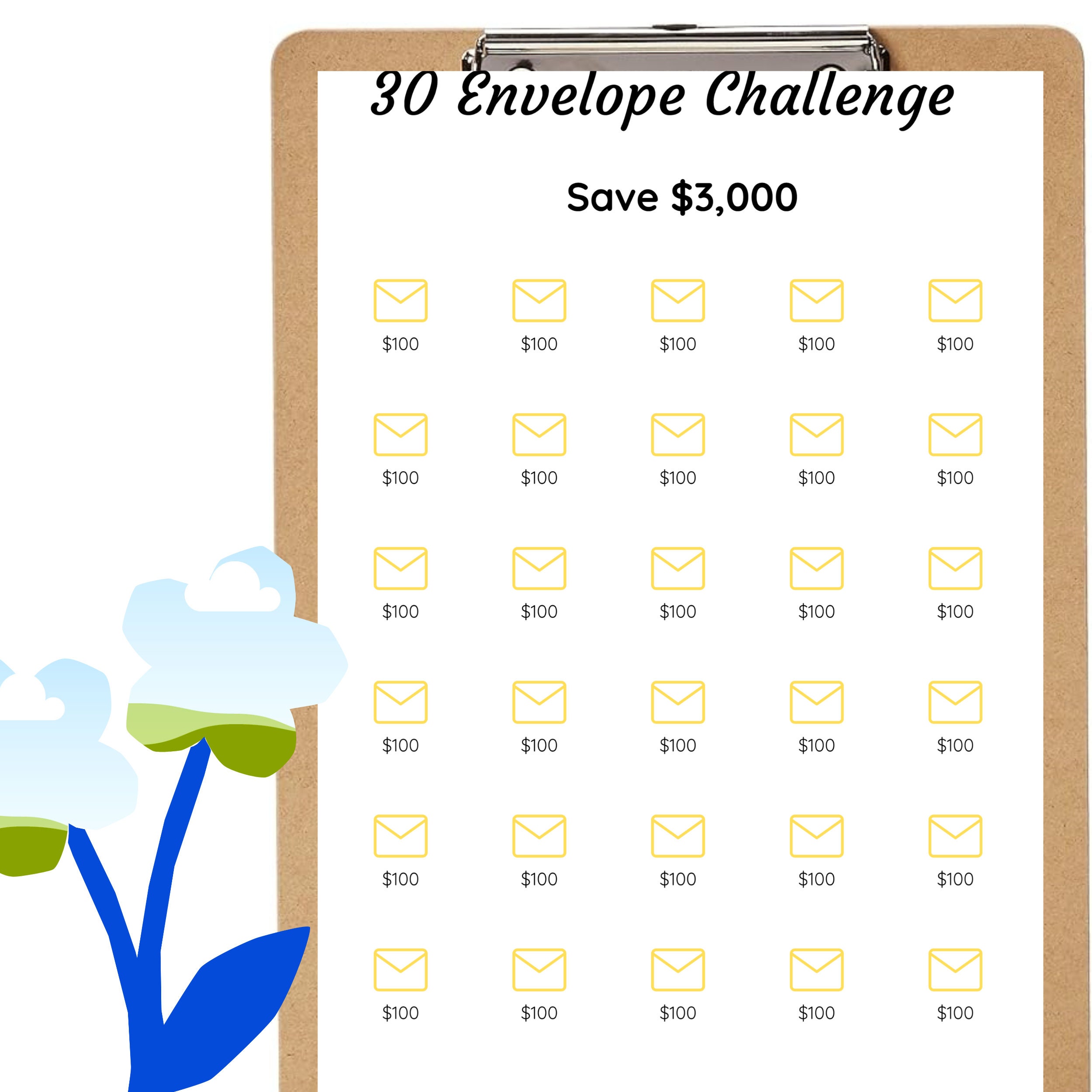 30 Envelope Challenge Printable, Money Savings Challenge, Digital ...