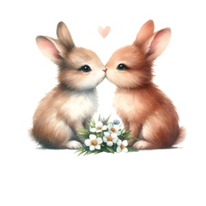 Love Bunny Rabbit Couple Watercolor Clip Art 8 High-quality PNG ...