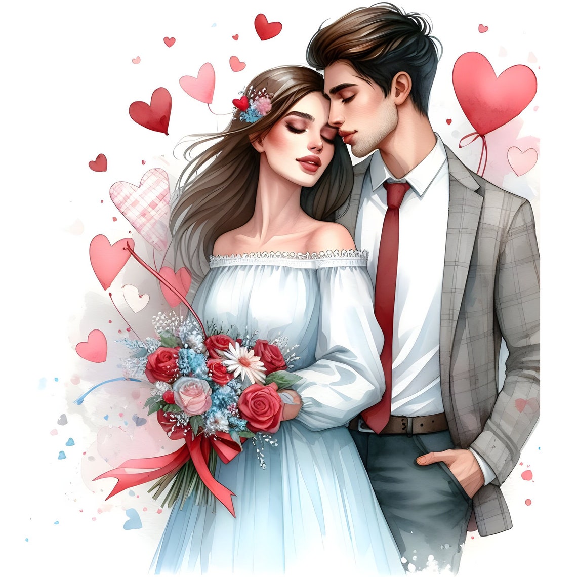 VALENTINES Day WATERCOLOR 10 CLIPART Bundle, Red Roses Bouquet, Heart ...