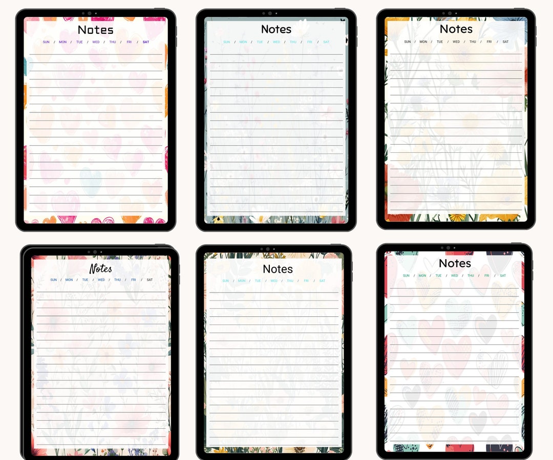 10 Printable Note Paper Templates With Hearts and Wildflowers, A4 ...