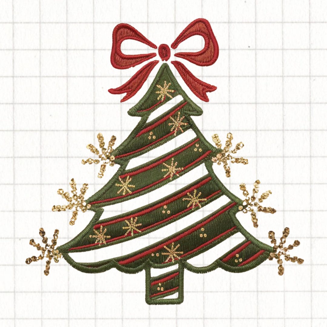 Glitter Christmas Tree PNG: Embroidered Holiday Design (digital ...