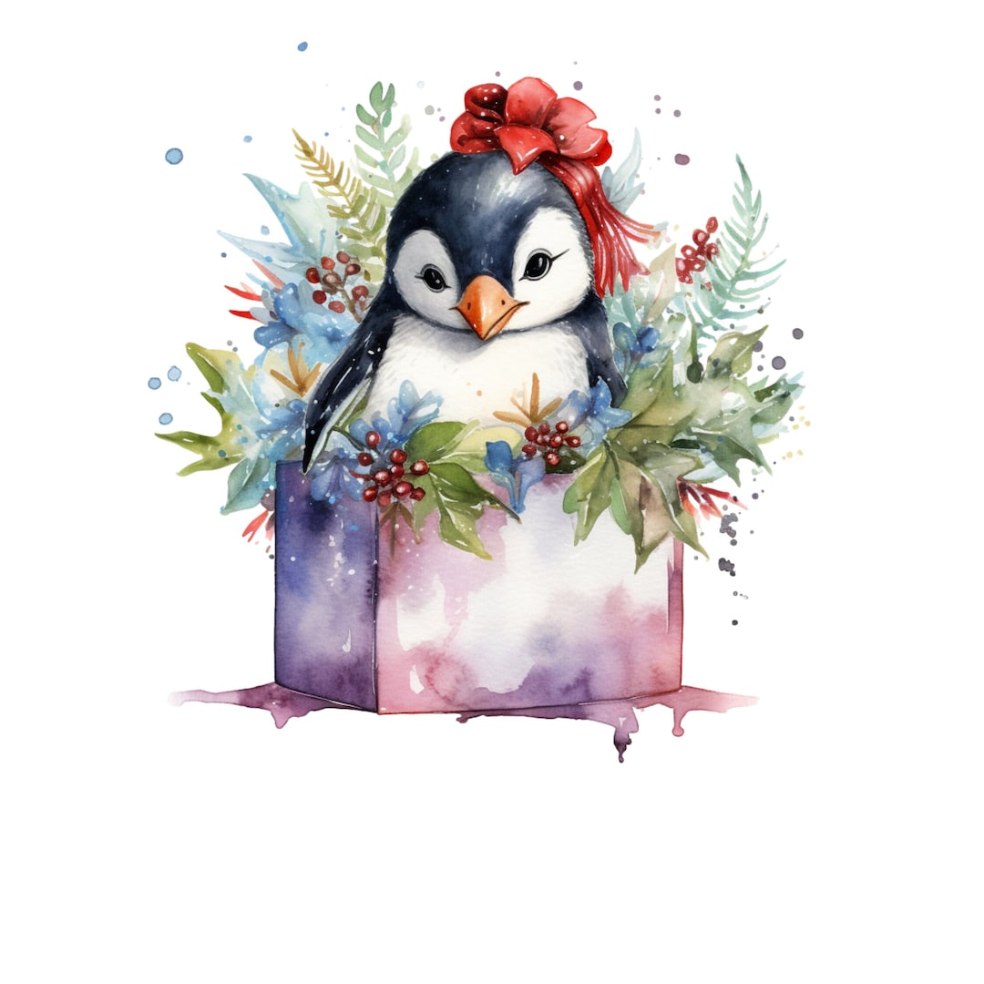 Winter Penguins Clipart Set - 8 Watercolor Christmas Penguins, High ...