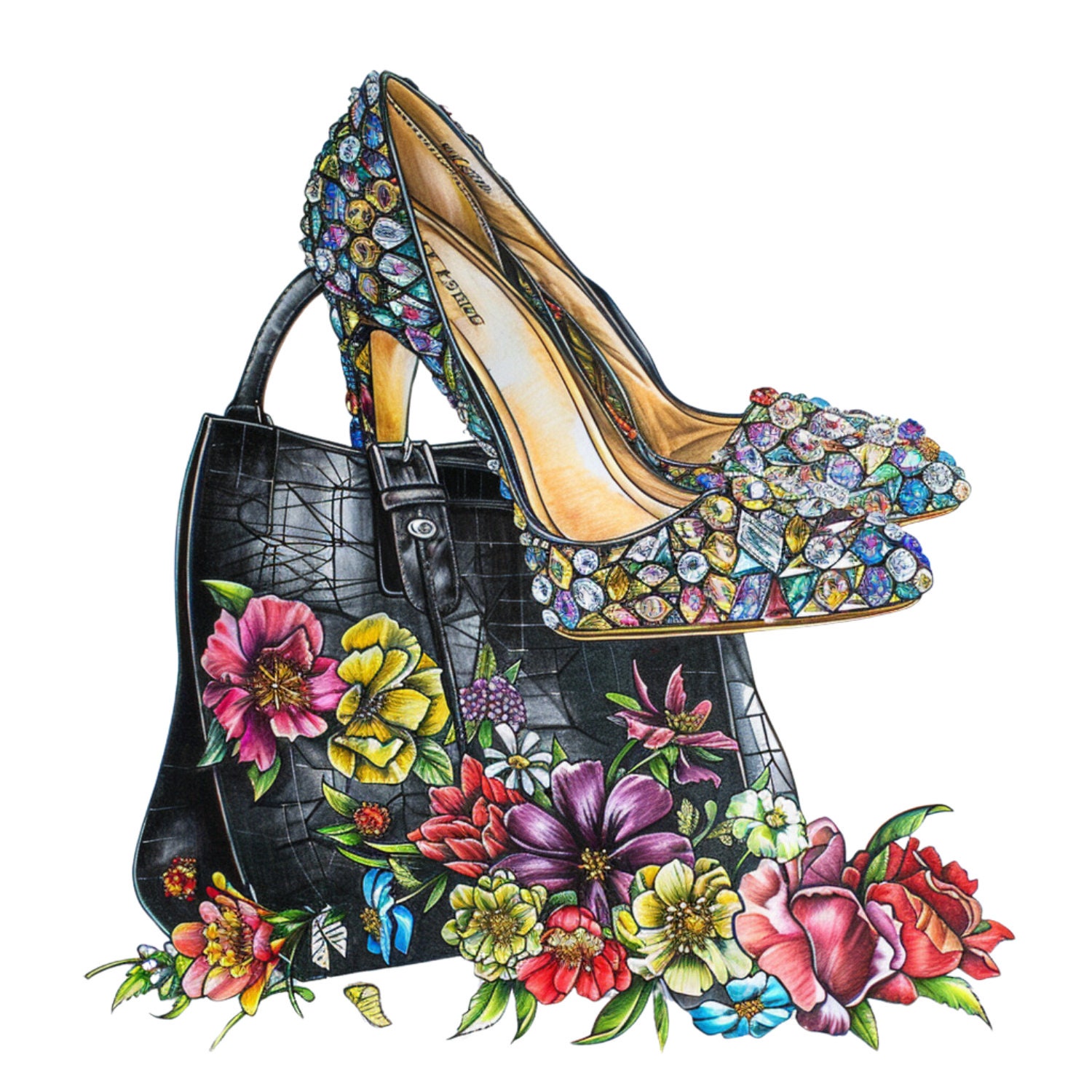 Floral Fashion Bag & Heels Clipart: PNG Sublimation Design - Etsy